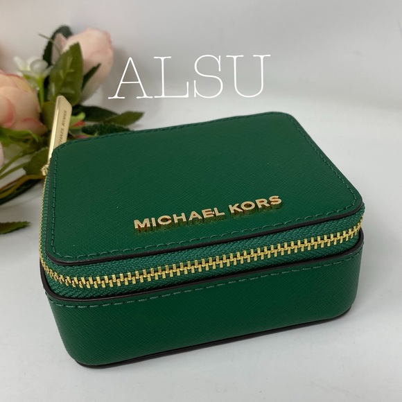Michael Kors | Bags | Michael Kors Small Jewelry Case Box Leather Green ...